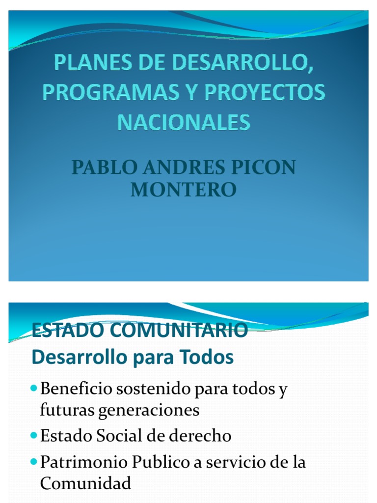 Planes de Desarrollo Programas y Proyectos Nacionales | PDF | Ciencias ...