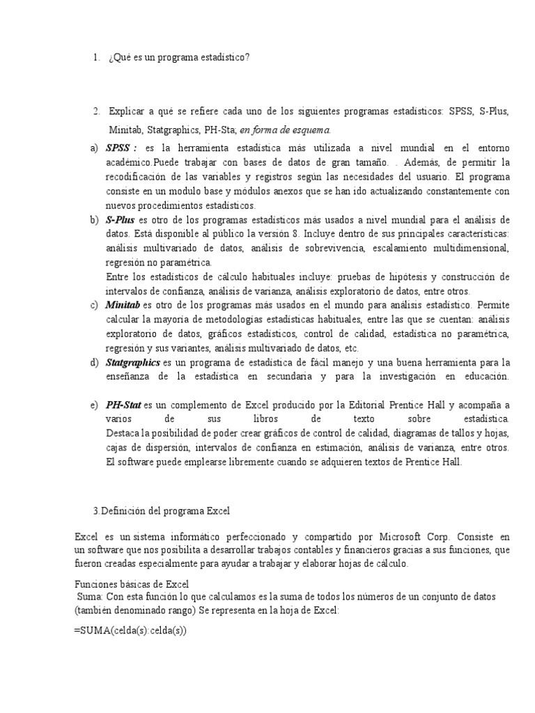 Programas Estadísticos y Excel: Guía Completa | PDF | Estadísticas ...