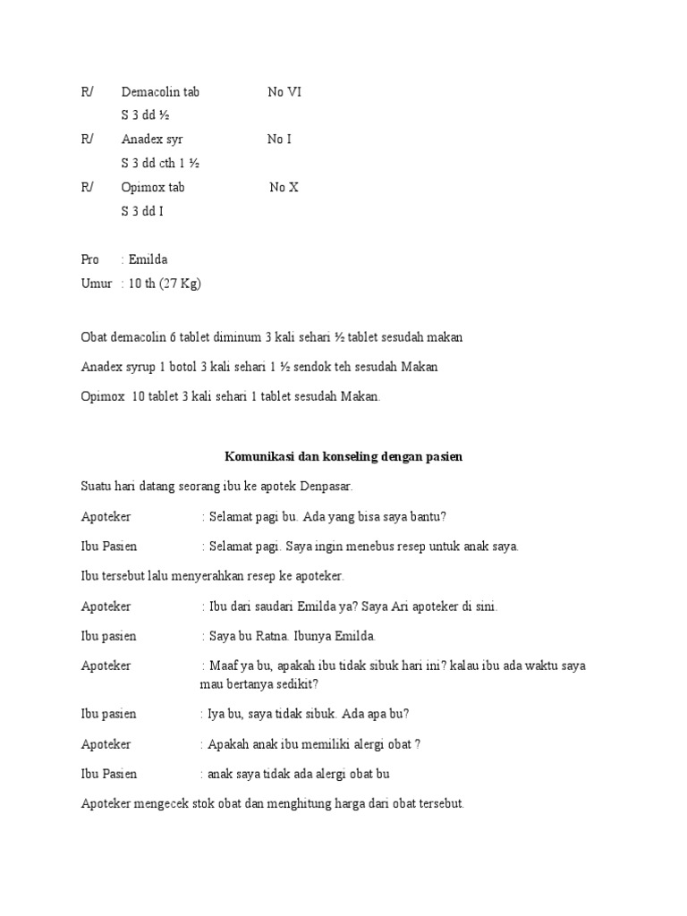 Resep Obat Anak: Demacolin, Anadex, Opimox | PDF | Pengembangan Diri ...
