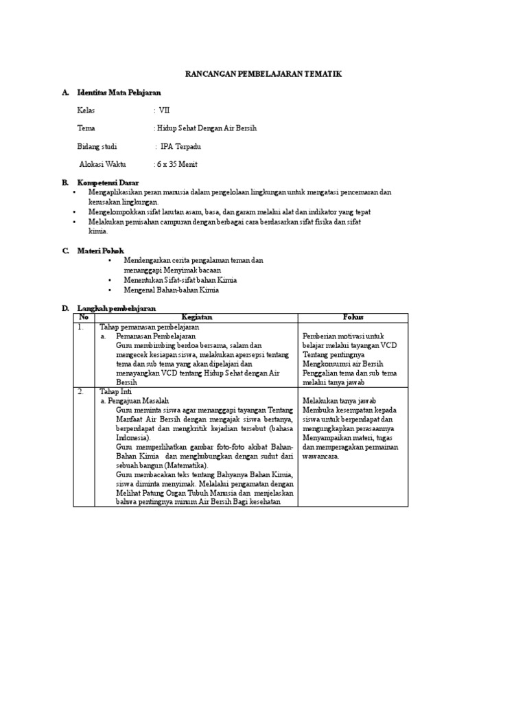 Contoh RPP Tematik Di SD Kelas Rendah-Dikonversi | PDF | Karier ...