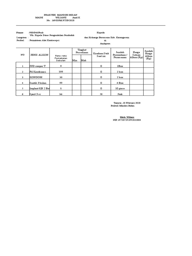 Permintaan Alkon KB | PDF