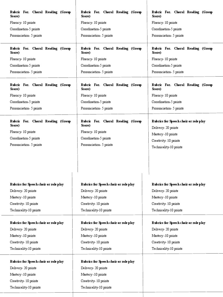 Rubrics | PDF | Poetry | Fluency