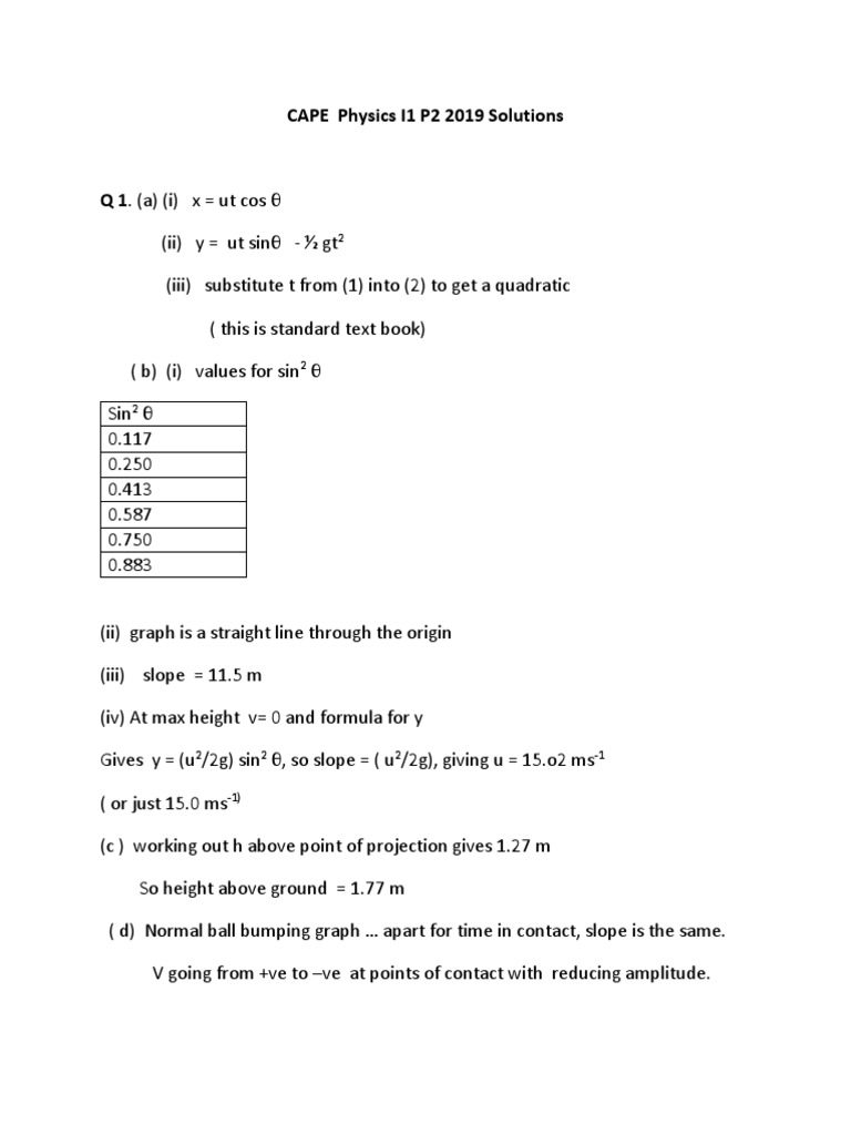 CAPE Physics I1 P2 2019 Solutions | PDF | Gases | Temperature