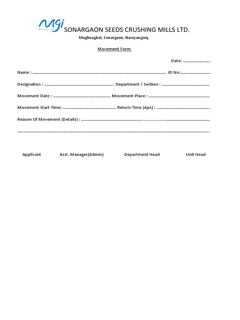 Sonargaon Seeds Crushing Mills Movement Form | PDF