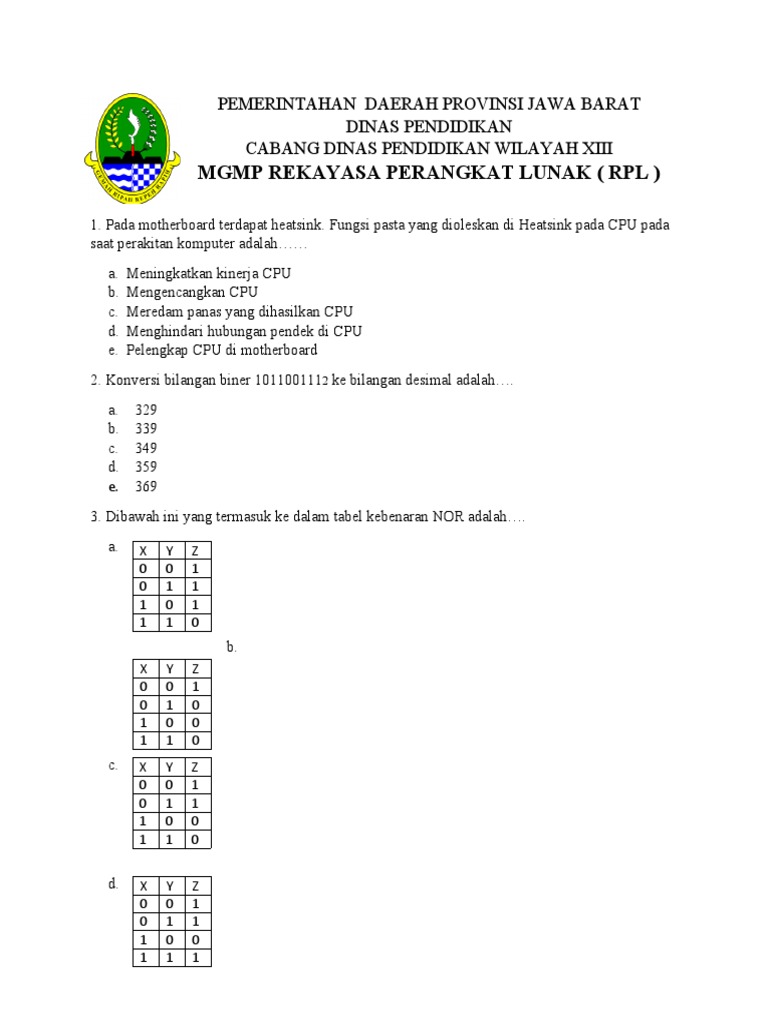 Soal US RPL MGMP - SMKN 3 Banjar | PDF | Komputer