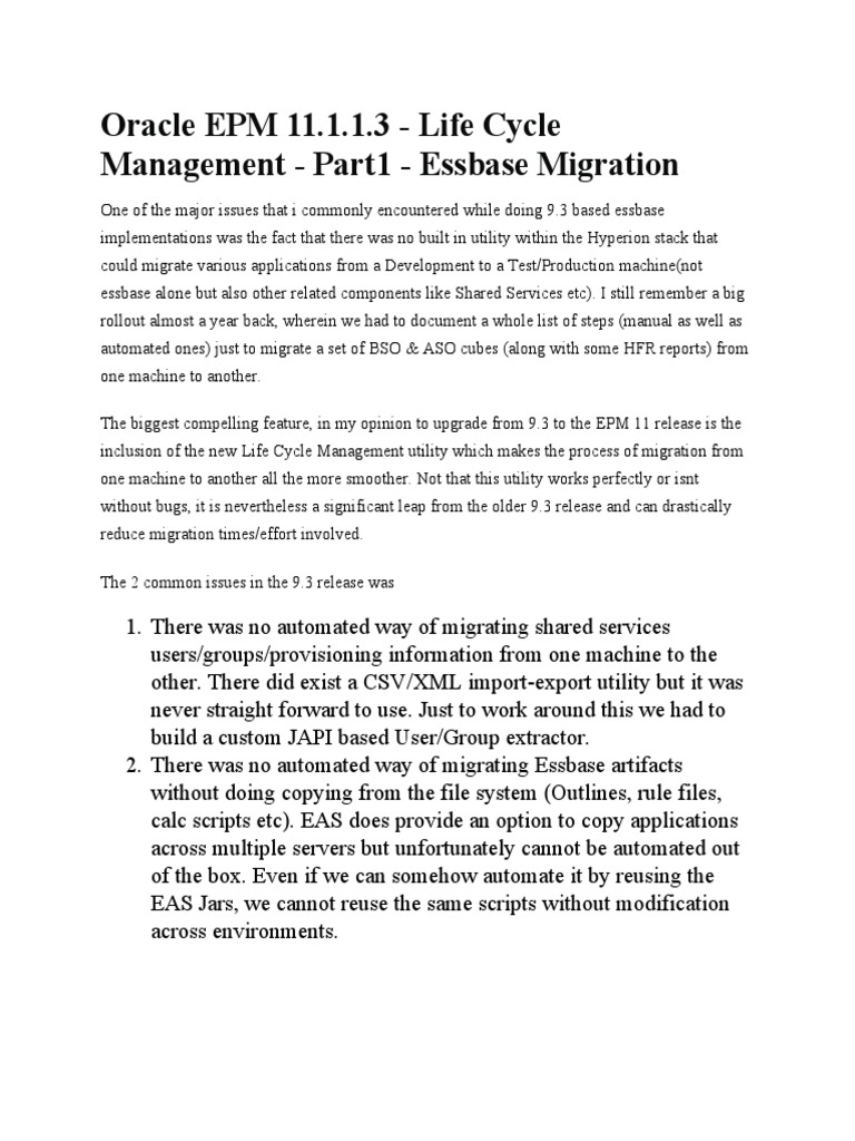 Oracle EPM 11.1.1.3 - Life Cycle Management - Part1 - Essbase Migration ...