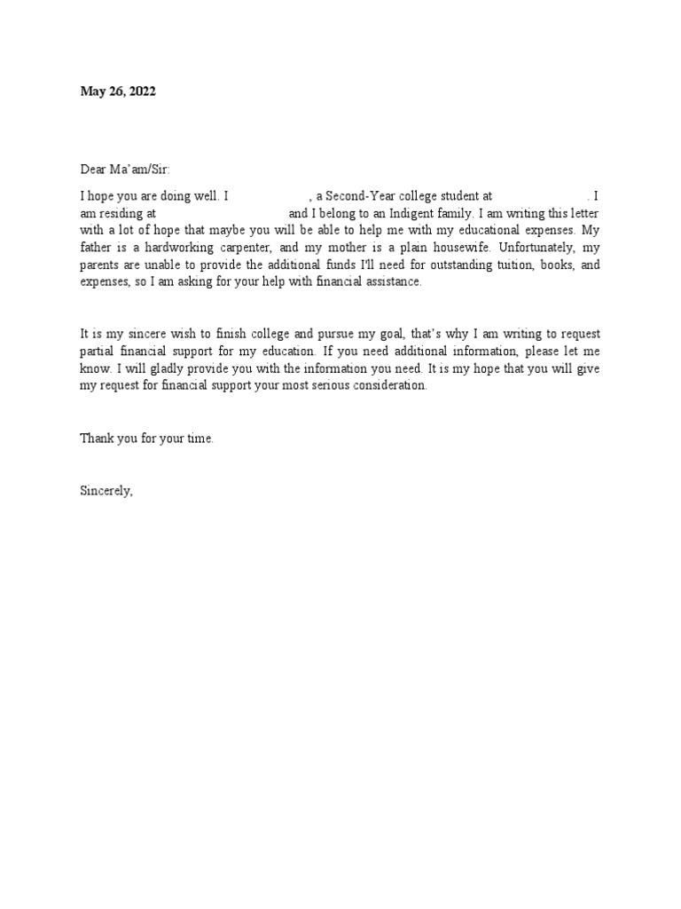 Request Letter For Financial Assistance | PDF Request Letter For Financial Assistance | PDF