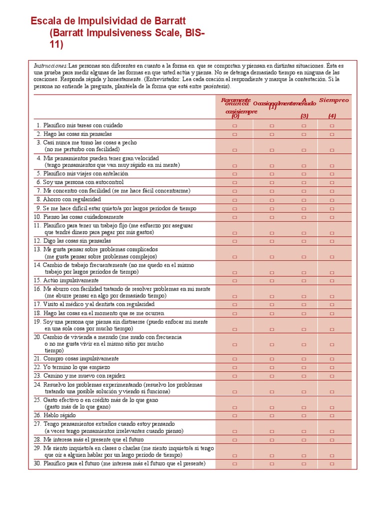 Escala de Impulsividad de Barratt | PDF