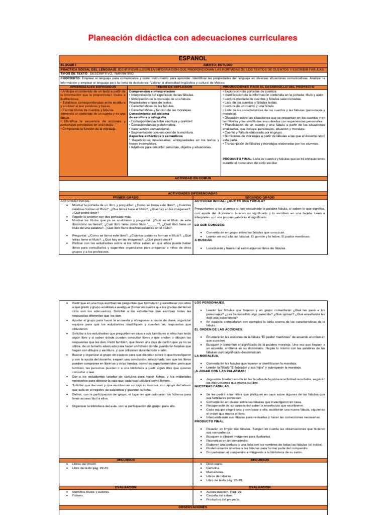 Planeación en La Escuela Multigrado | PDF | Fábula | Planificación