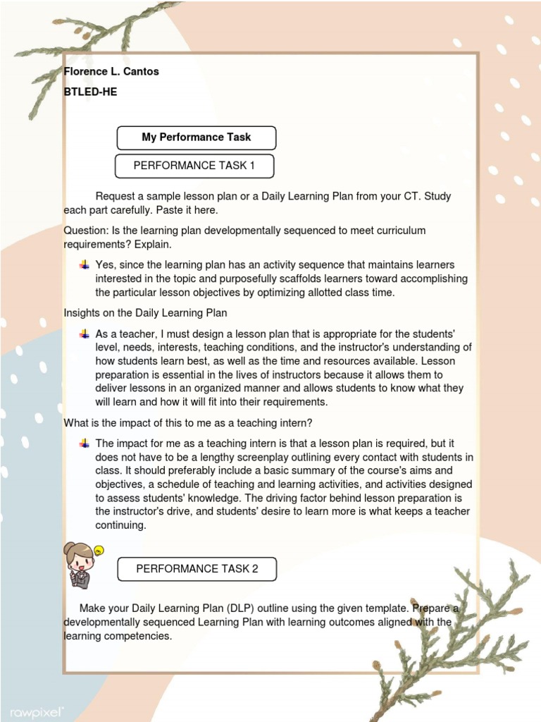 Learning Task 8 Cantos Florence | PDF | Lesson Plan | Foods