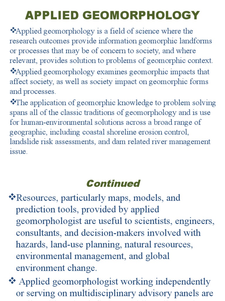 Applications of Applied Geomorphology | PDF | Geomorphology | Earth ...