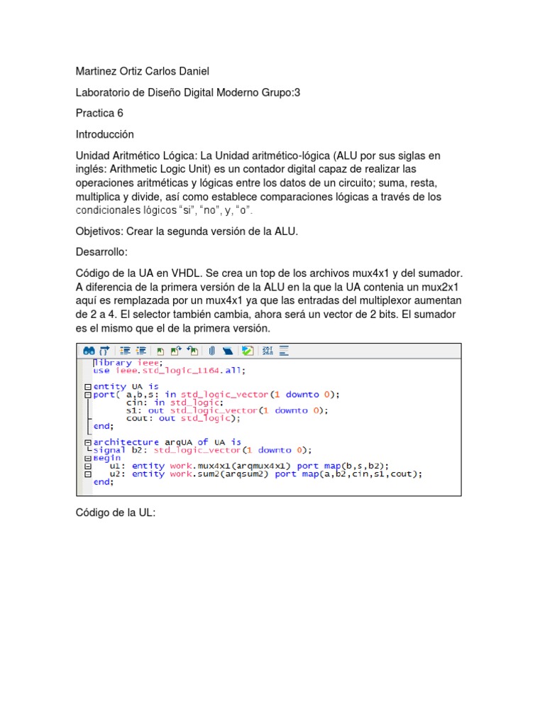 ALU en Lenguaje VHDL | PDF | Puerta lógica | Circuitos electrónicos