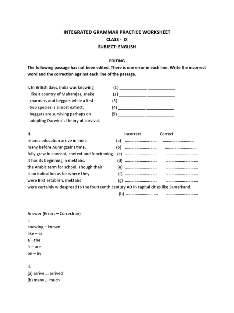 Igp Worksheet - CL Ix | PDF