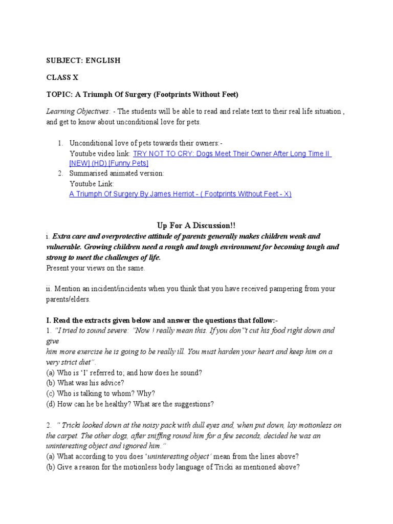 A Triumph of Surgery (Worksheet), CL X | PDF | Pet