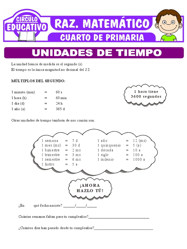 Ejercicios de Unidades de Tiempo para Cuarto de Primaria | PDF