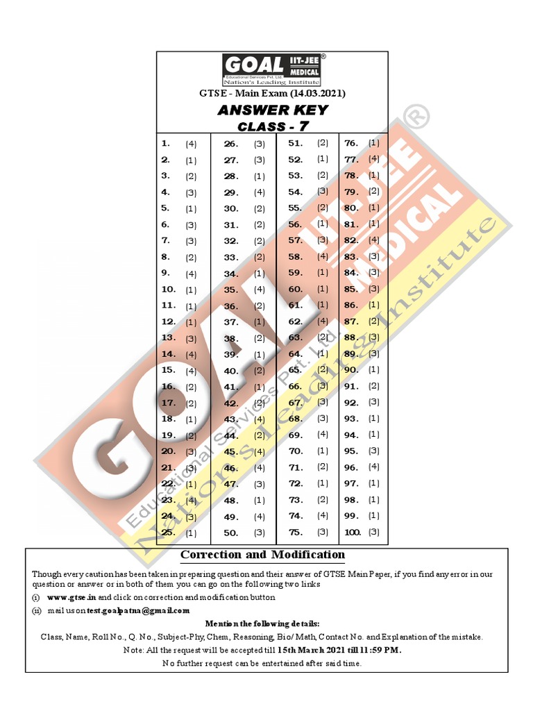 Answer Key 7: Class | PDF