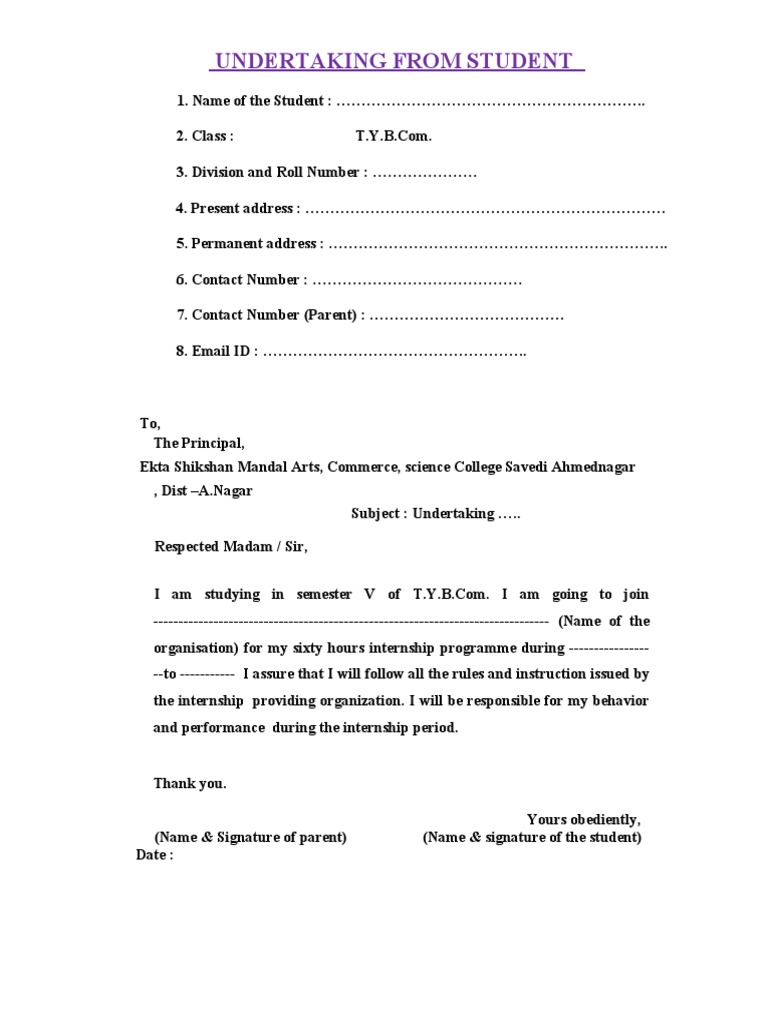 Undertaking From Student | PDF | Career & Growth | Business