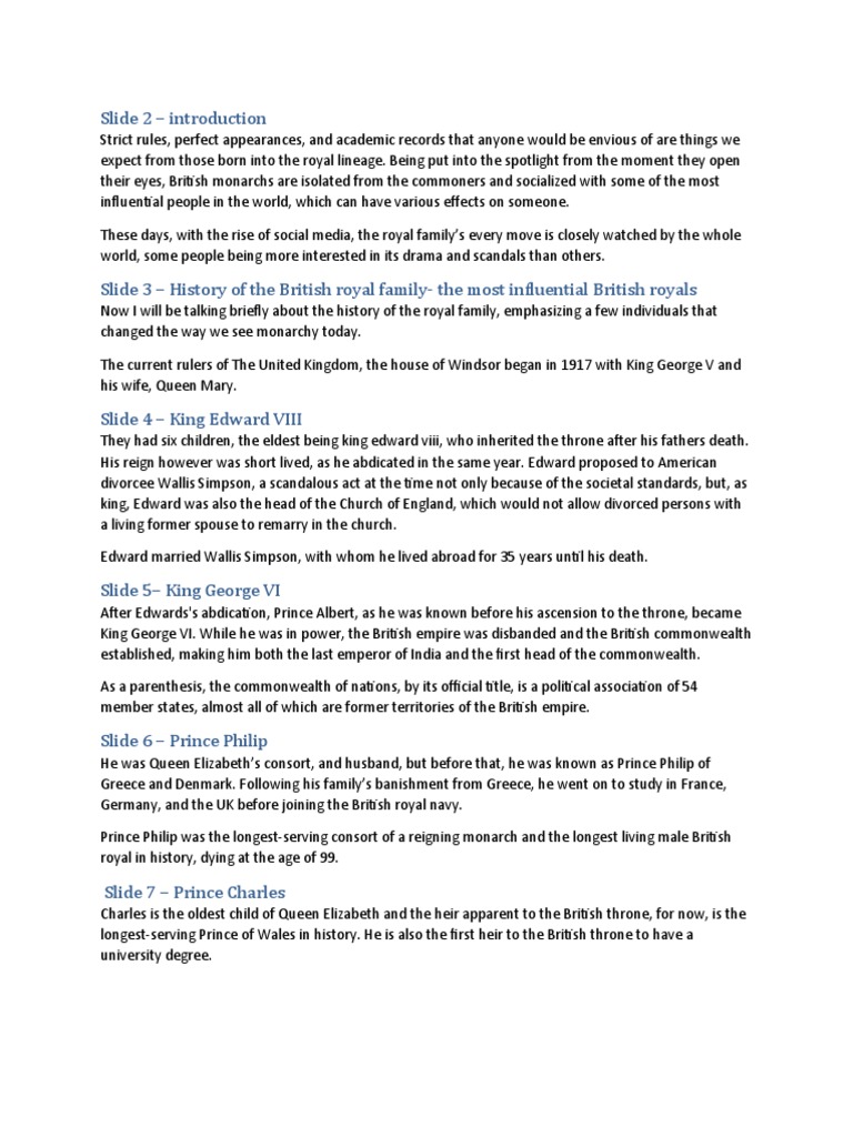 The Royal Family Speech | PDF | Monarchy Of The United Kingdom | Monarchy