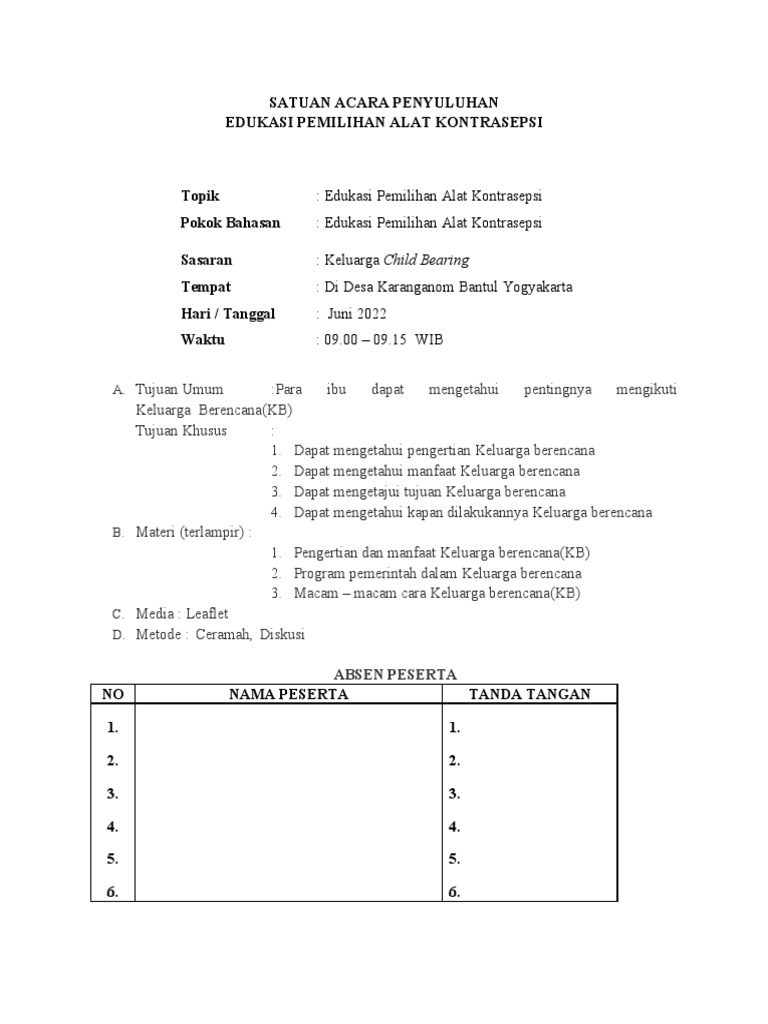 SAP Edukasi Pemilihan Alat Kontrasepsi | PDF