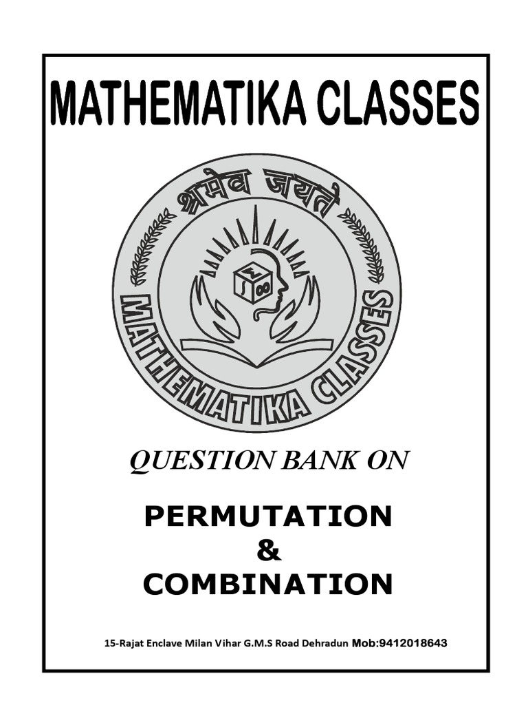 Permutation & Combination: Question Bank On | PDF | Permutation | Numbers