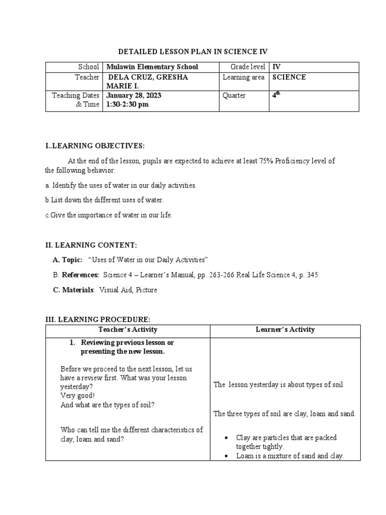 Science IV - DLP | PDF | Clay | Loam
