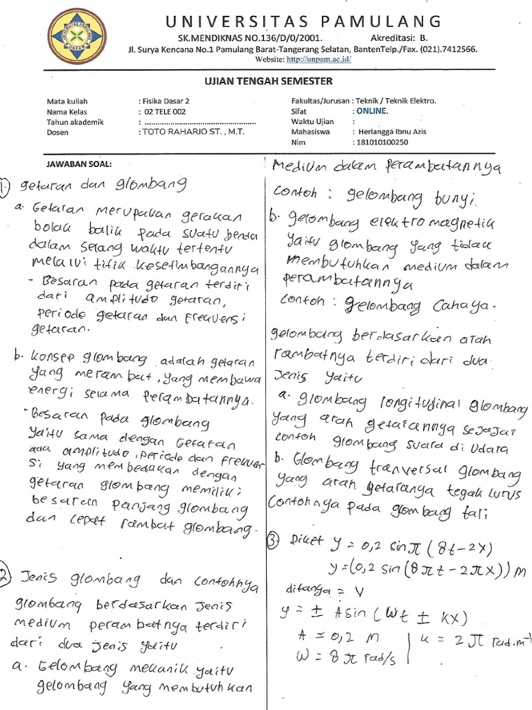 Uts Fisika Dasar 2 Herlangga Ibnu Azis | PDF