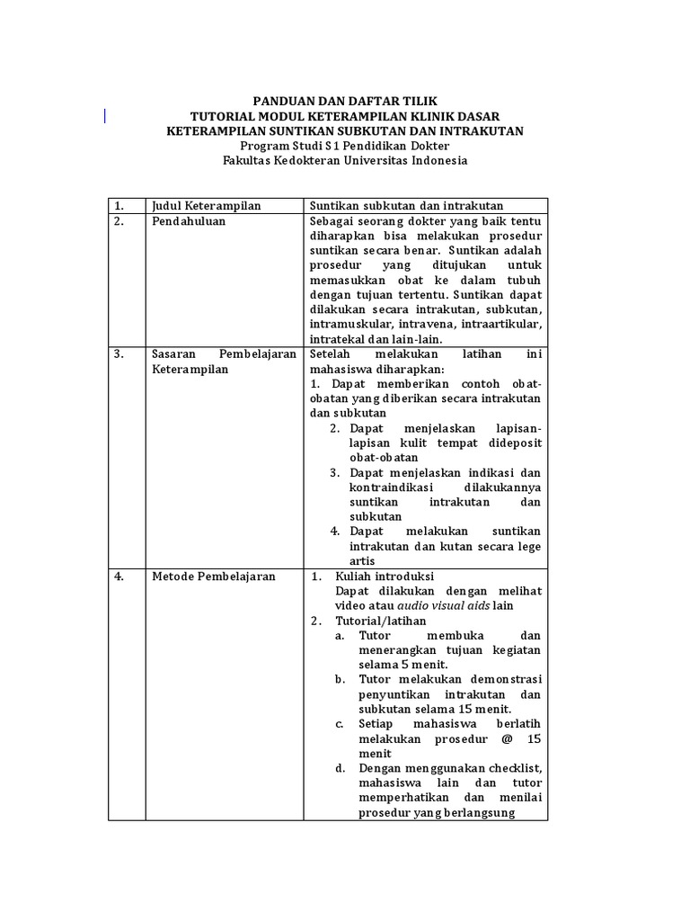 Panduan Dan Daftar Tilik Subkutan Dan Intrakutan | PDF | Karier ...