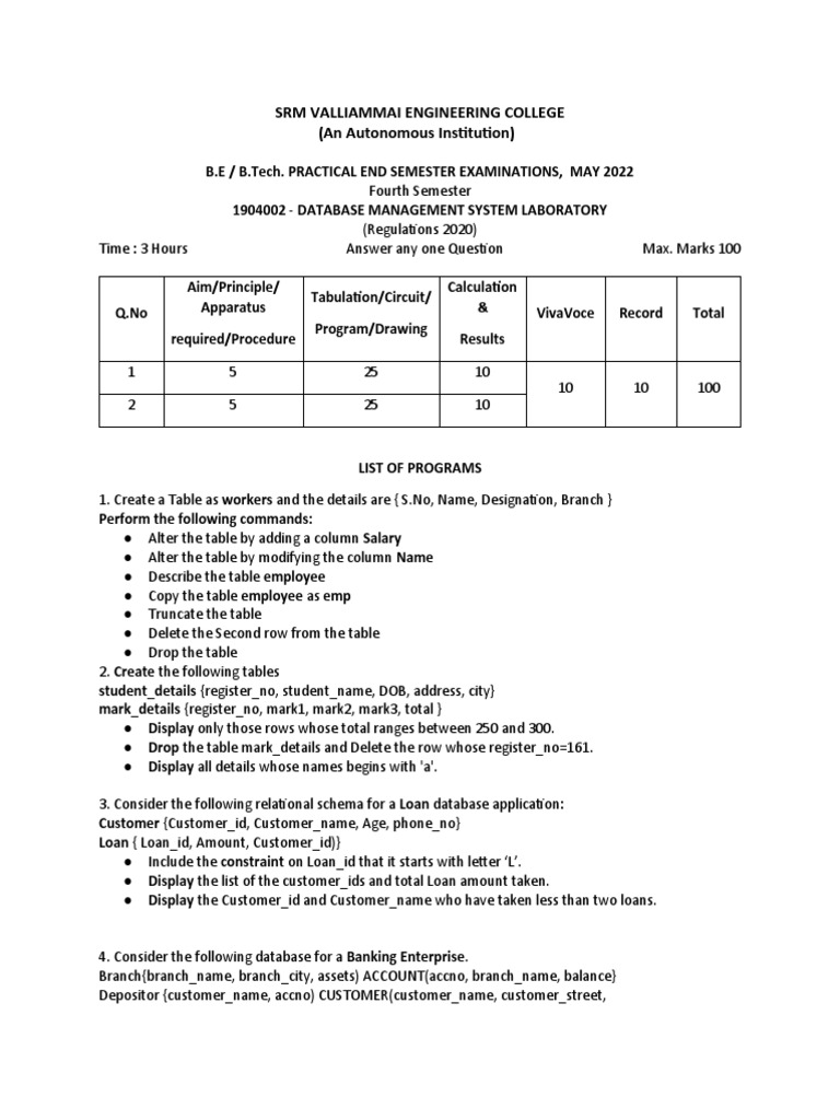 DBMS Lab Questions | PDF | Information Retrieval | Data Management