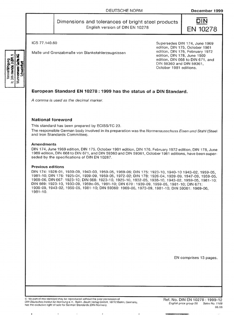 Din en 10278 | PDF
