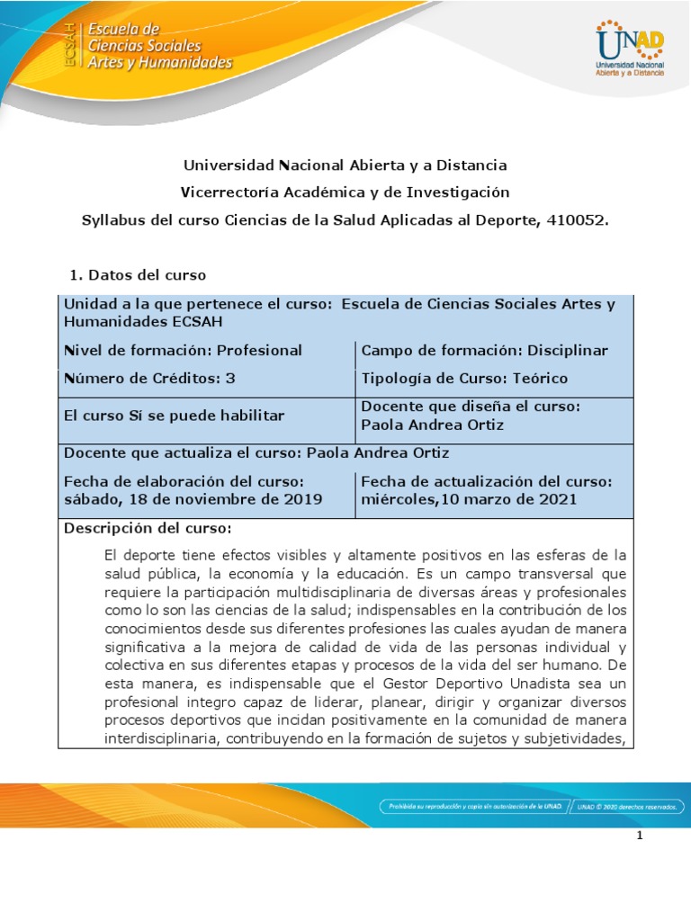 Syllabus Ciencias de La Salud Aplicadas Al Deporte | PDF | Aprendizaje ...