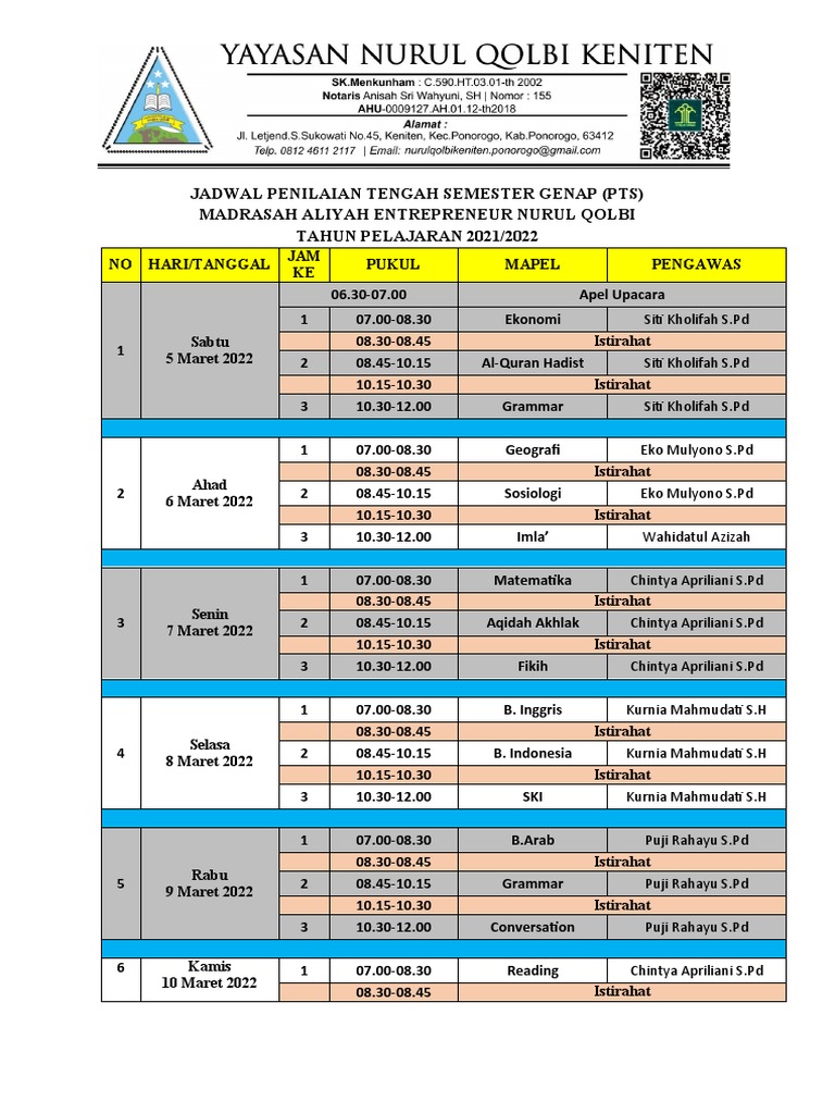 Jadwal PTS Genap 2022 | PDF