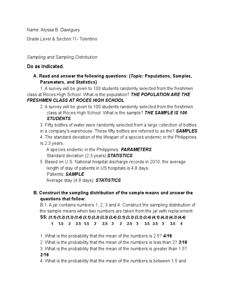 Sampling Distribution Worksheet | PDF | Sampling (Statistics) | Statistics