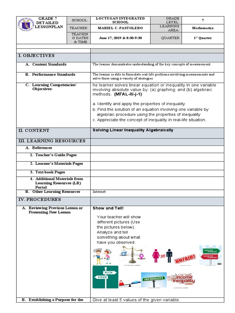 Solving Linear Inequalities in 7th Grade | PDF | Inequality ...