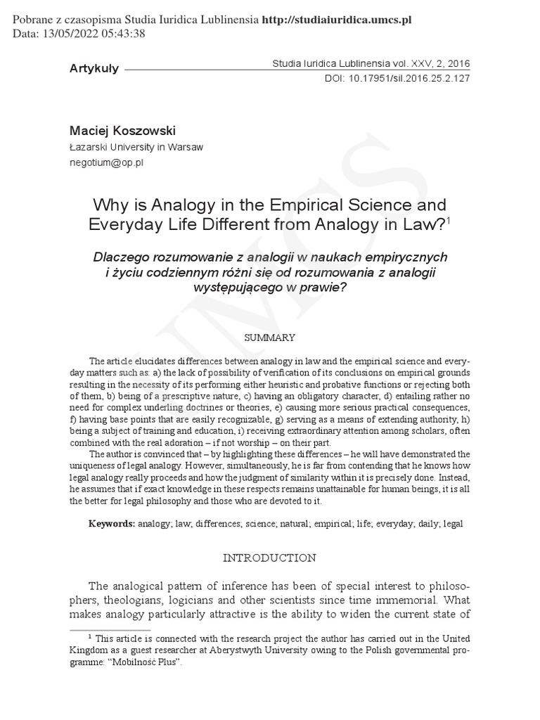 Why Is Analogy in The Empirical Science and Everyday Life Different ...