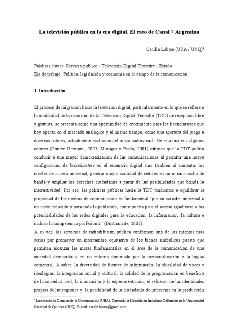 Televisión Pública y TDT en Argentina | PDF | Televisión | Televisión ...