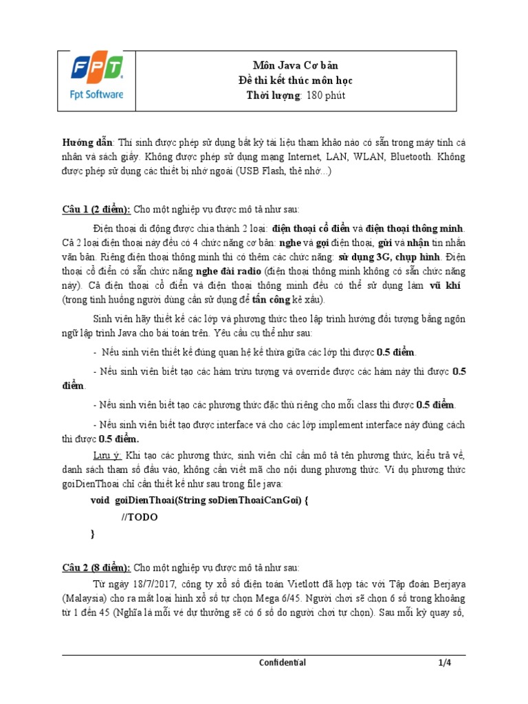 Java Co Ban - de Thi - KHHue - K38 - v1.0 | PDF