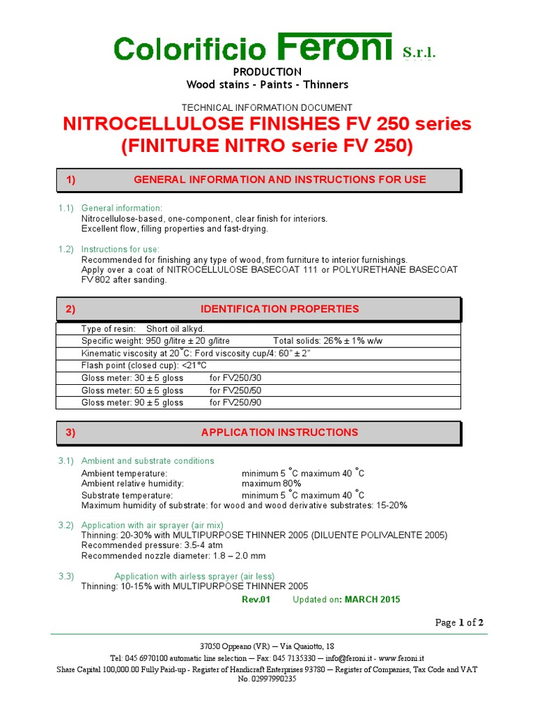 NITROCELLULOSE FINISH FV 250-Technical Data Sheet | PDF | Industrial ...