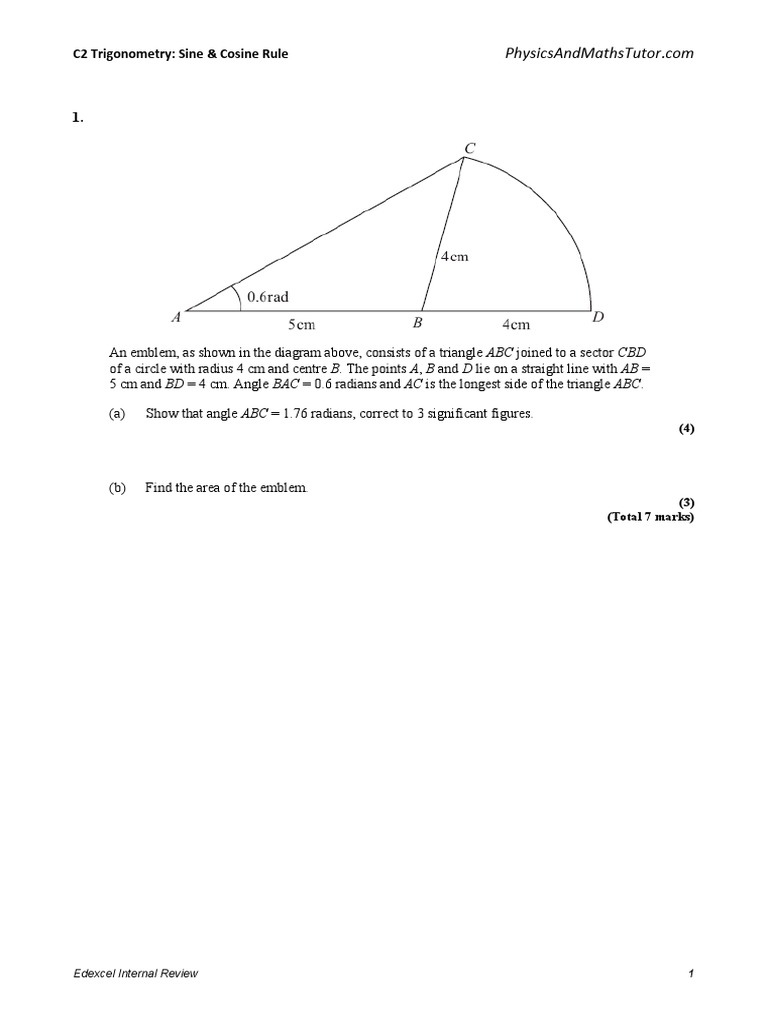C2 Trigonometry - Sine and Cosine Rule | PDF | Sine | Trigonometric ...