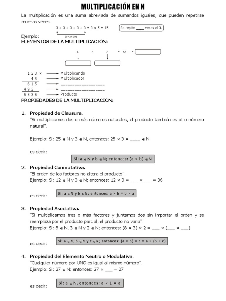 Multiplicación y División de Números Naturales para Sexto de Primaria ...