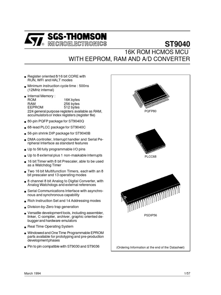 Controlador ST90T40 Com Eeprom RAM e A D Conversor | PDF ...