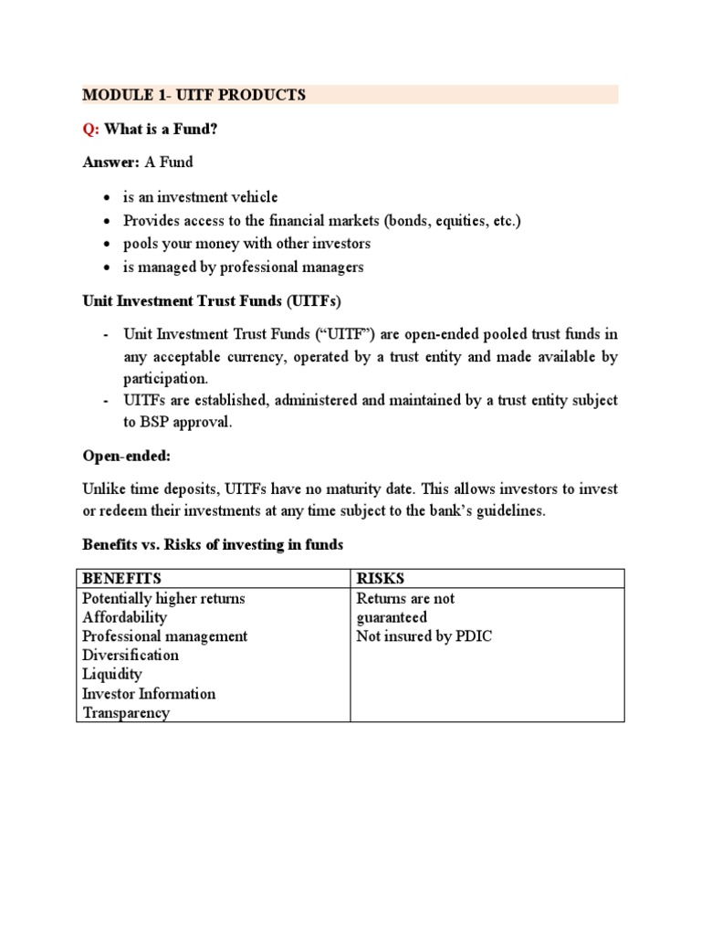UITF Exam Reviewer | Download Free PDF | Investment Fund | Investing