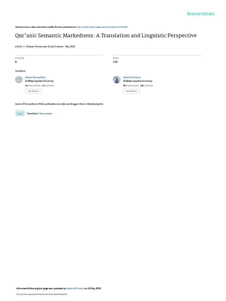 Quranic Semantic Markedness | PDF | Quran | Islam