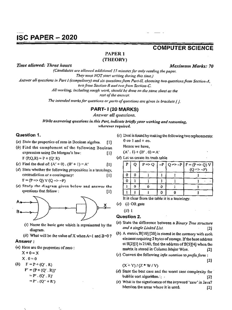 Isc 2020 Solved Paper Computer Science Pdf