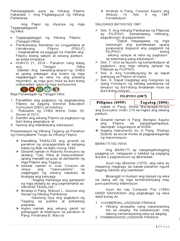 Pakikipaglaban para Sa Wikang Filipino | PDF