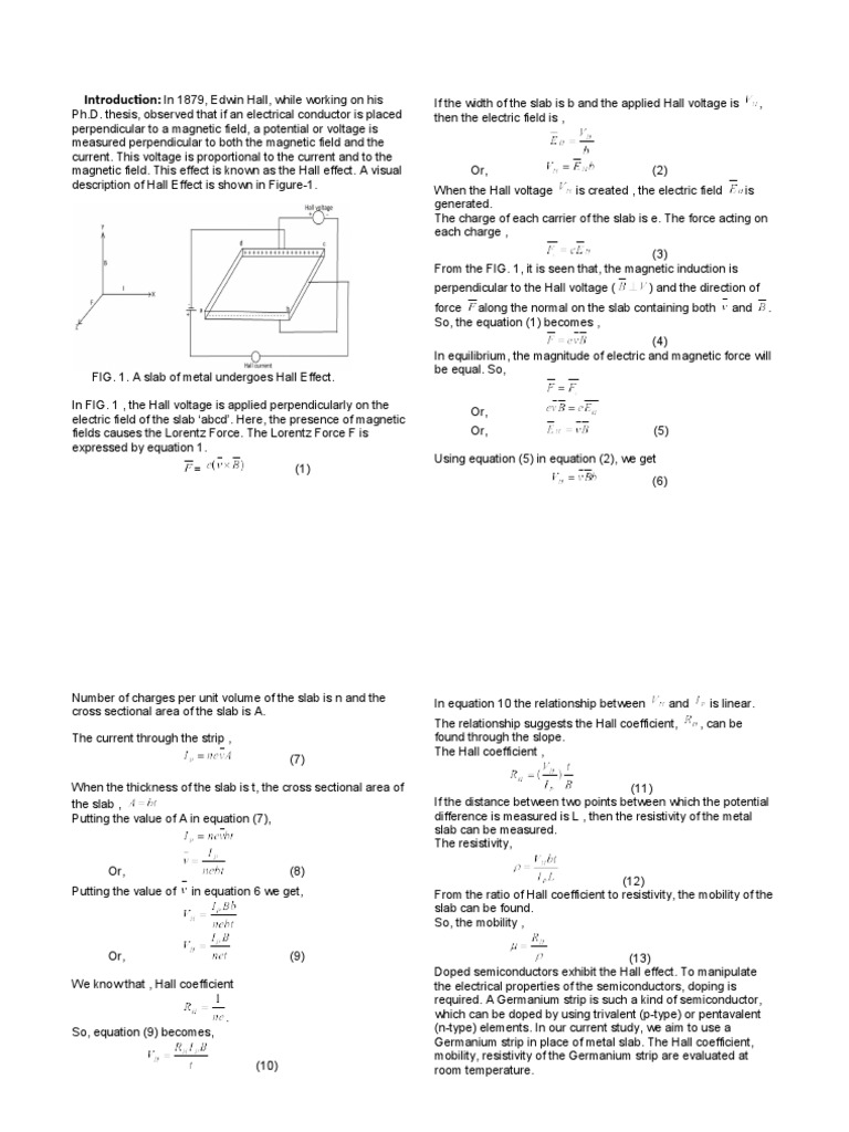 Hall Effect Experiment. | PDF | Electric Field | Doping (Semiconductor)