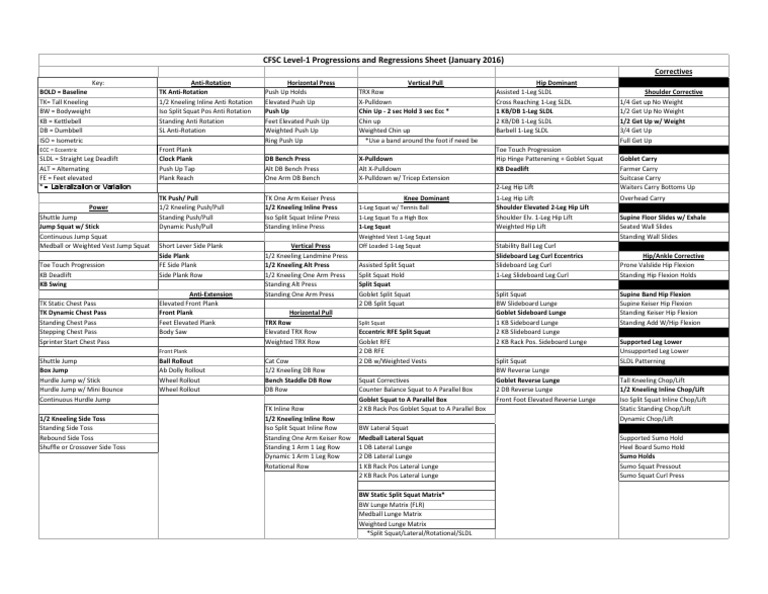 Level 1 Progression - Regression Sheet Jan 2016 | PDF | Anatomical ...