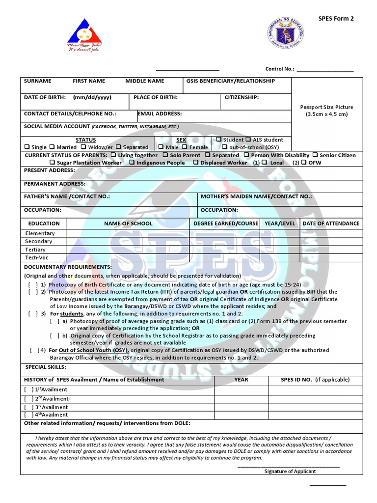 Spes Form 2 Application Form | PDF | Government