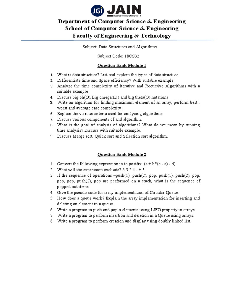 Dsa Qb Updated Pdf Computing Algorithms And Data Structures 0587