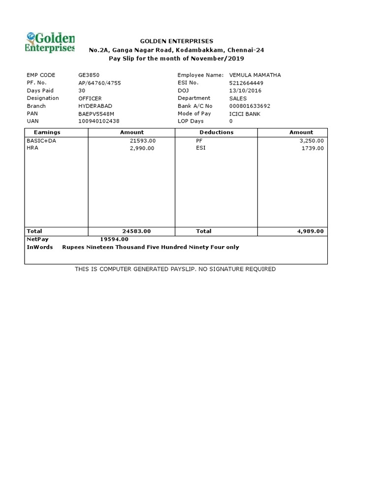 Mamatha November Payslip | PDF