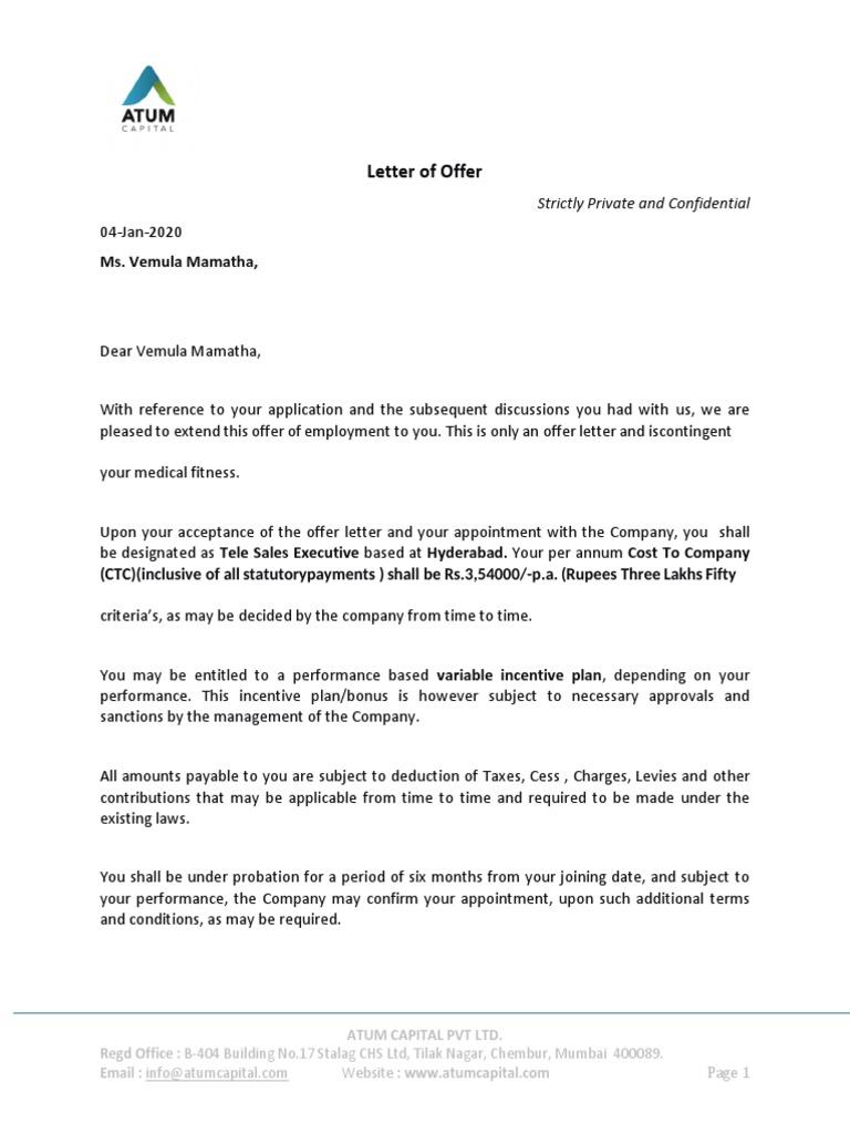 Atum Capital Offer Letter | PDF | Government